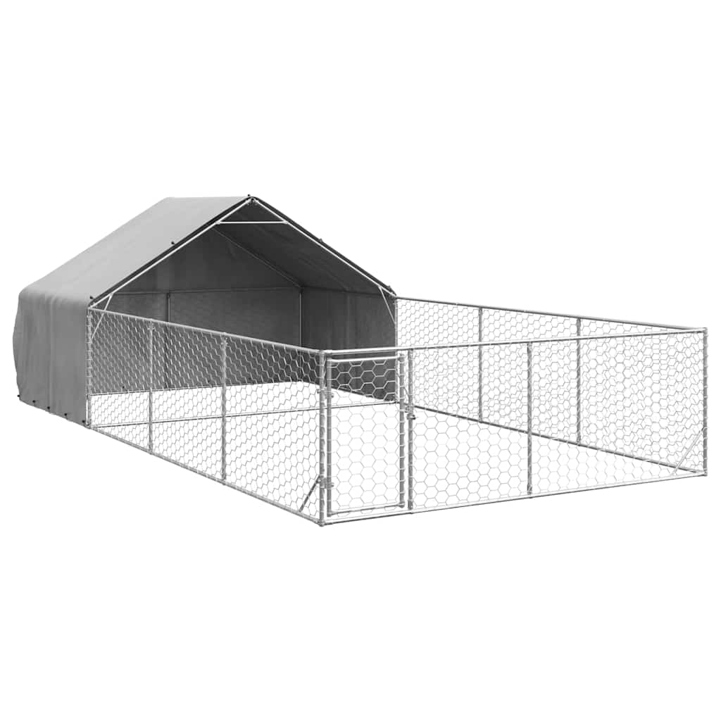 vidaXL Hundkoja för utomhusbruk med gård 7x3x1,9 m galvaniserat stål | CDON
