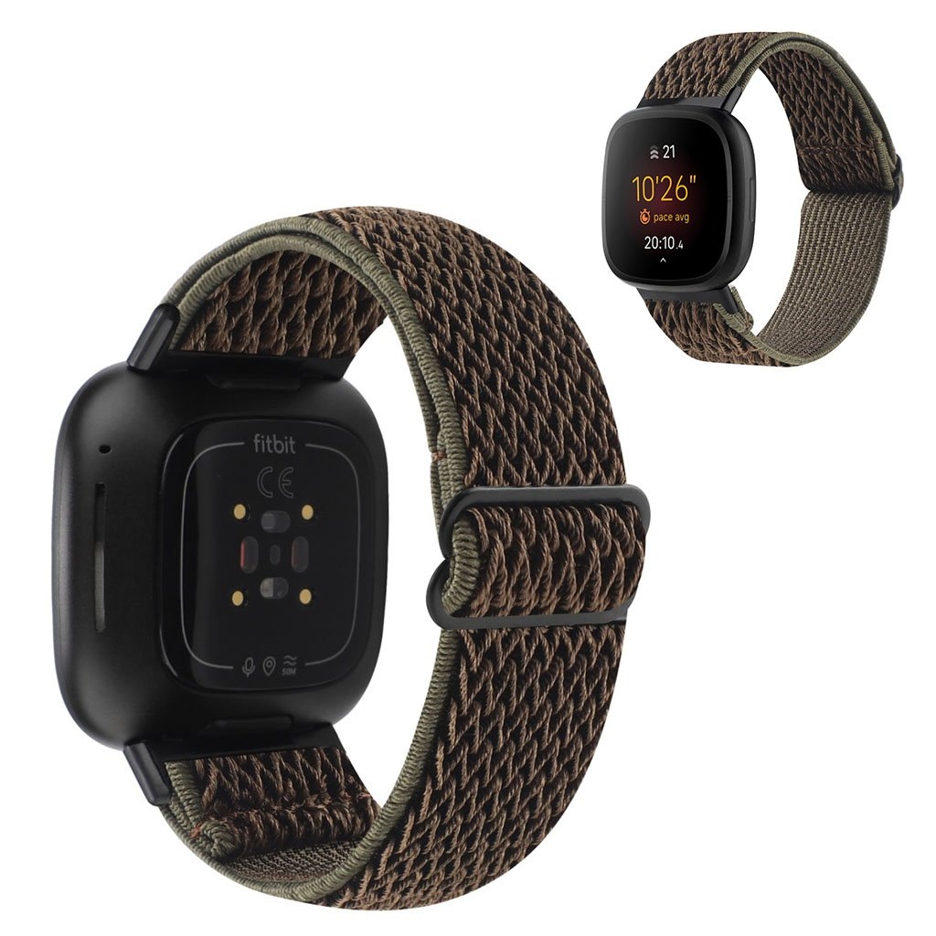 Fitbit Sense / Versa 3 nylon wave pattern watch strap - Army Green | CDON