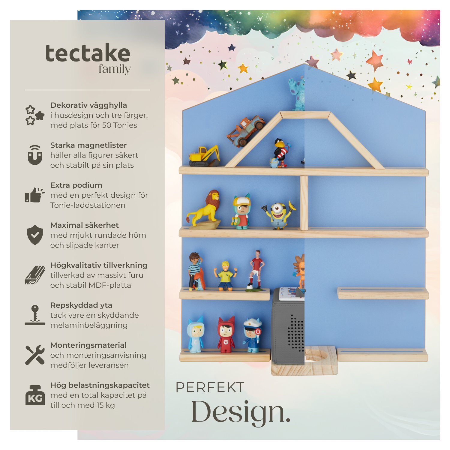 Vägghylla Mylittle Story, för upp till 50 figurer - blå | CDON