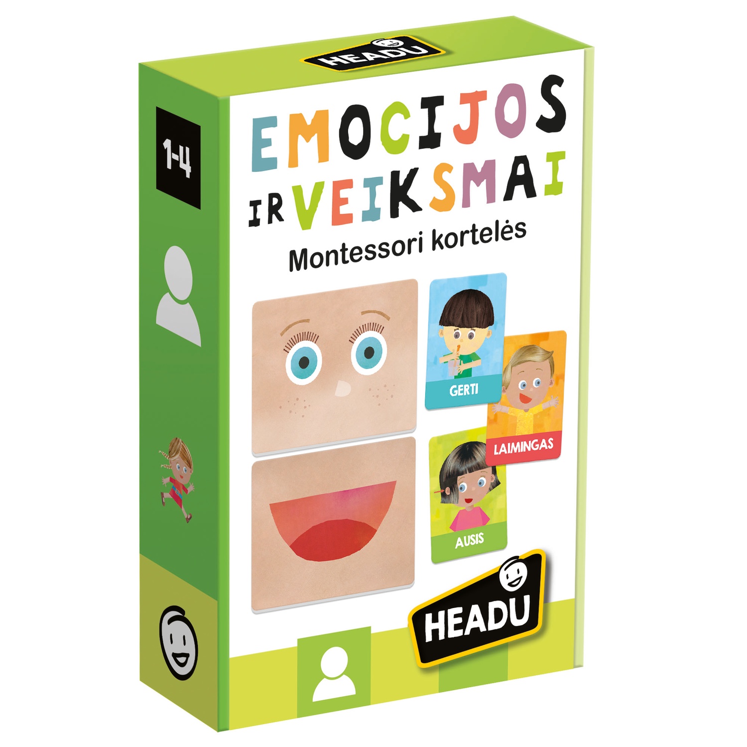 Headu Flashcards Følelser og handlinger Montessori (på litauisk sprog ...