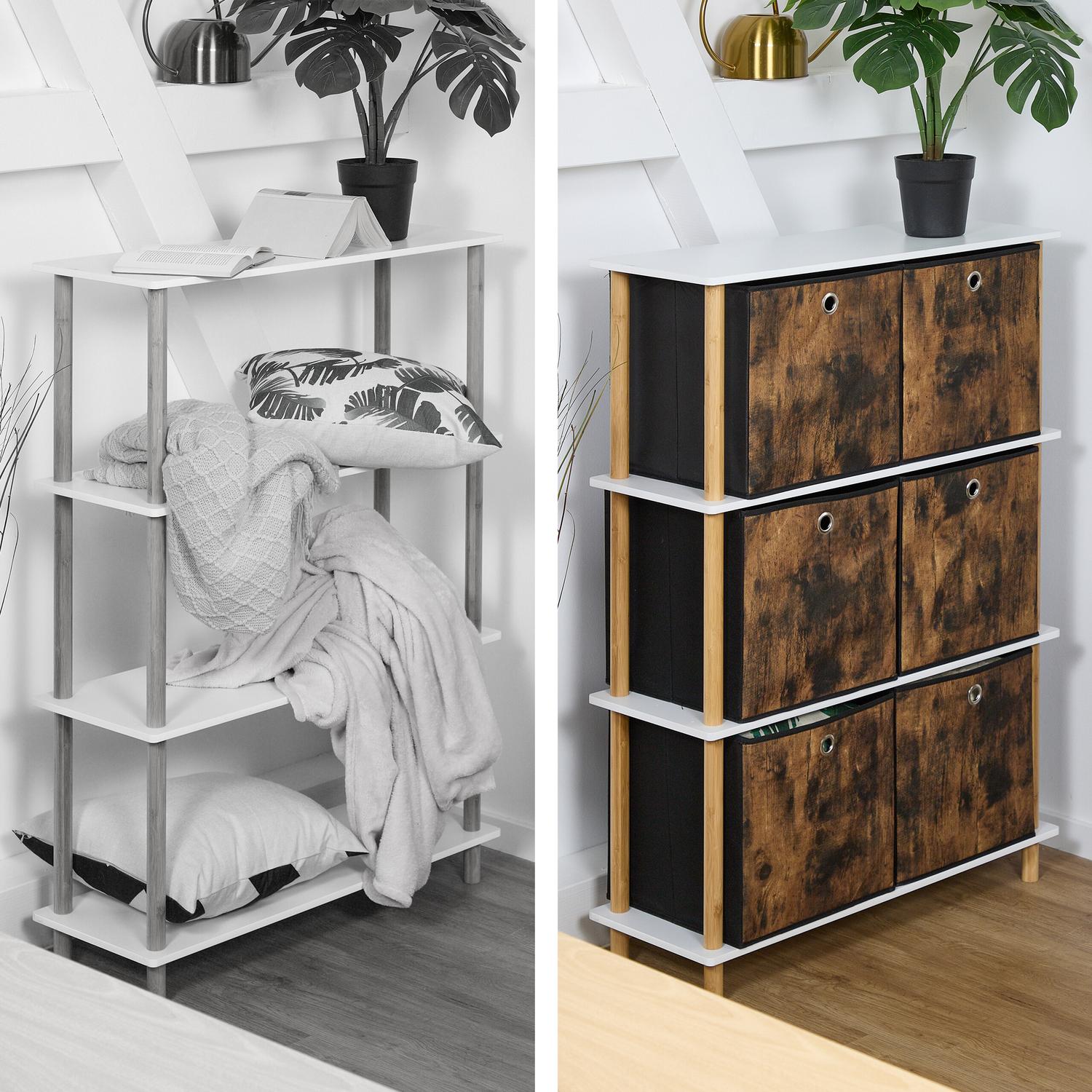 Förvaringslåda i tyg med trälook, 6-pack | CDON