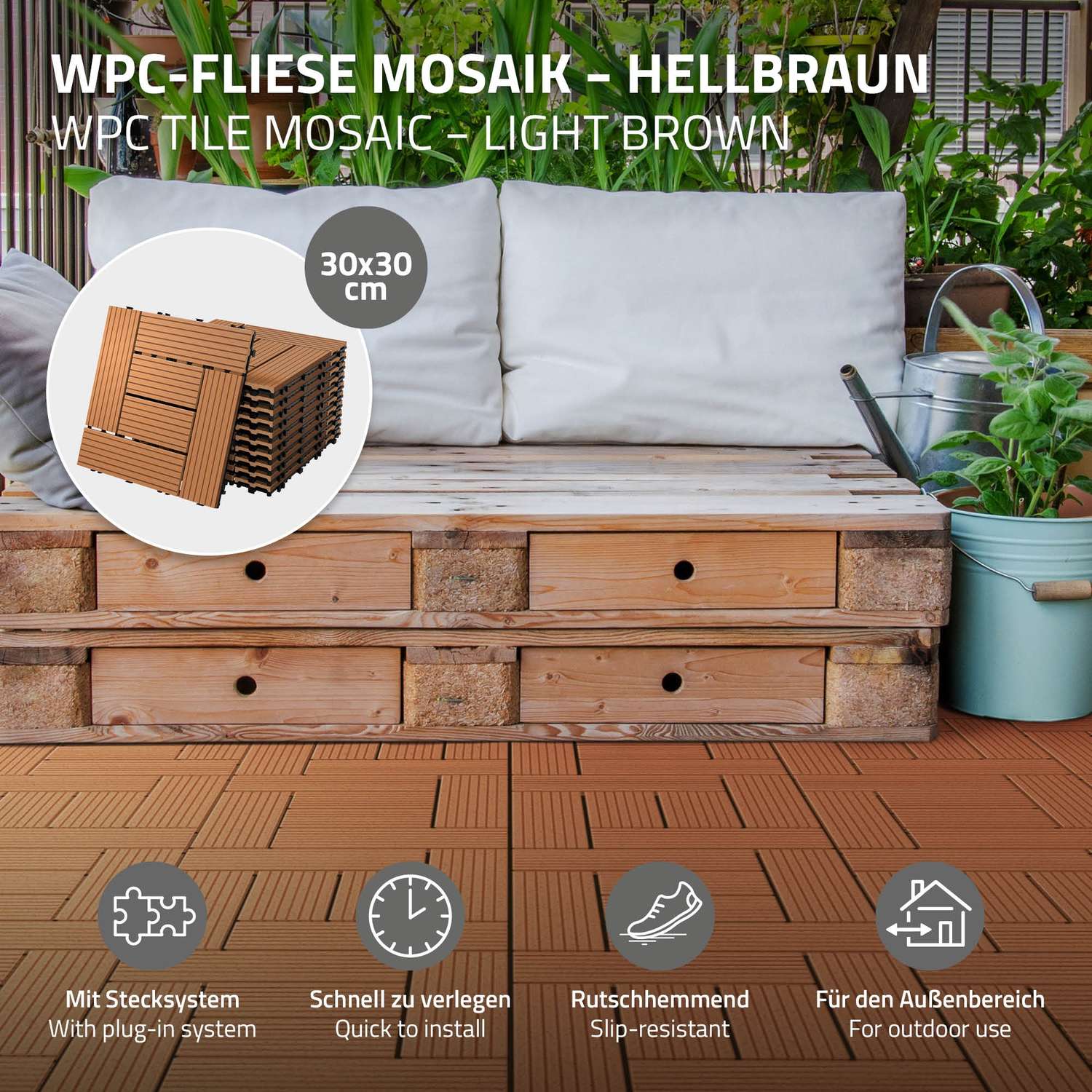 ECD Germany WPC terrassefliser 30x30 cm 44er besparelsessæt til 4m² ...
