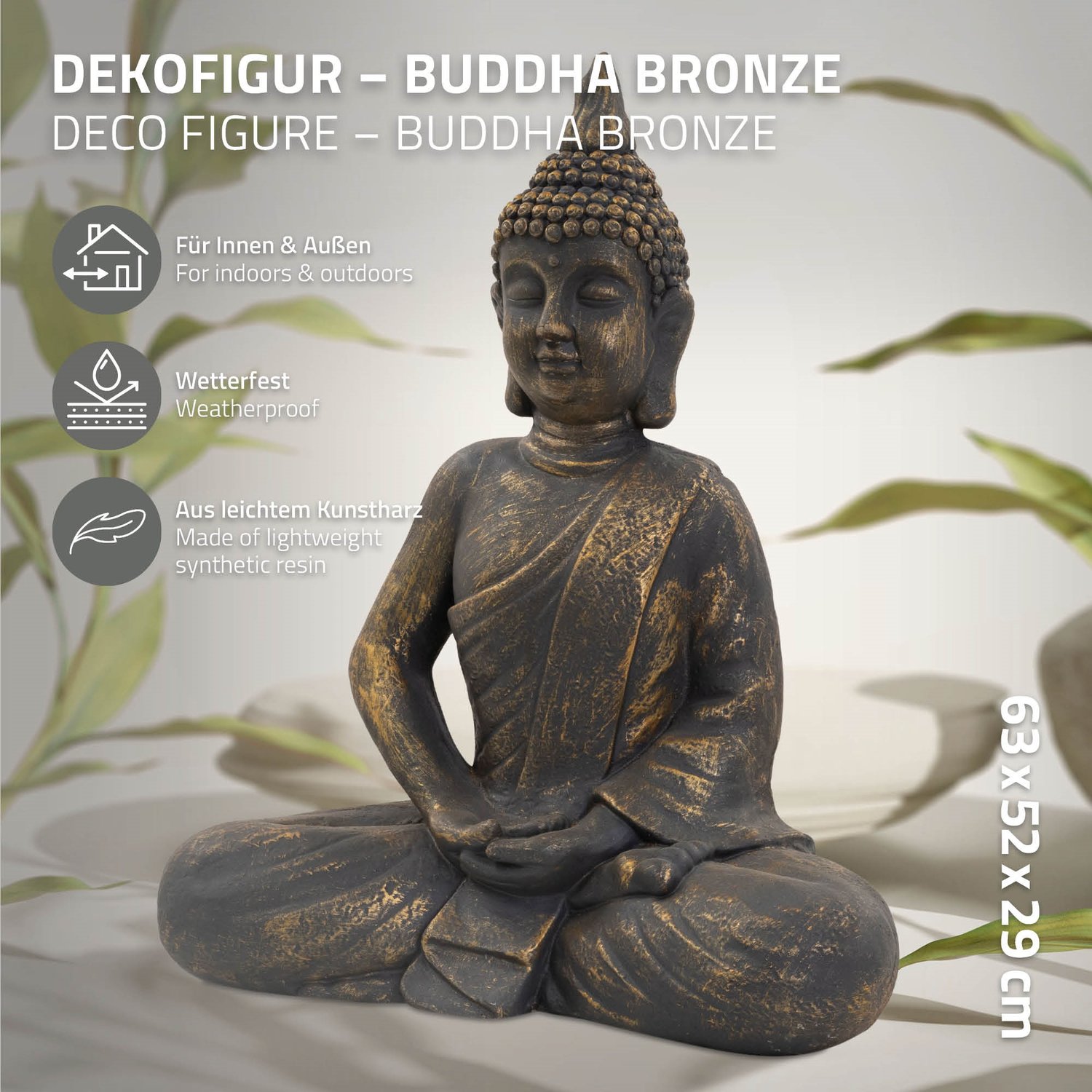 ECD Germany Buddha siddende, 63cm høj, lavet af vejrbestandig Polyresin ...