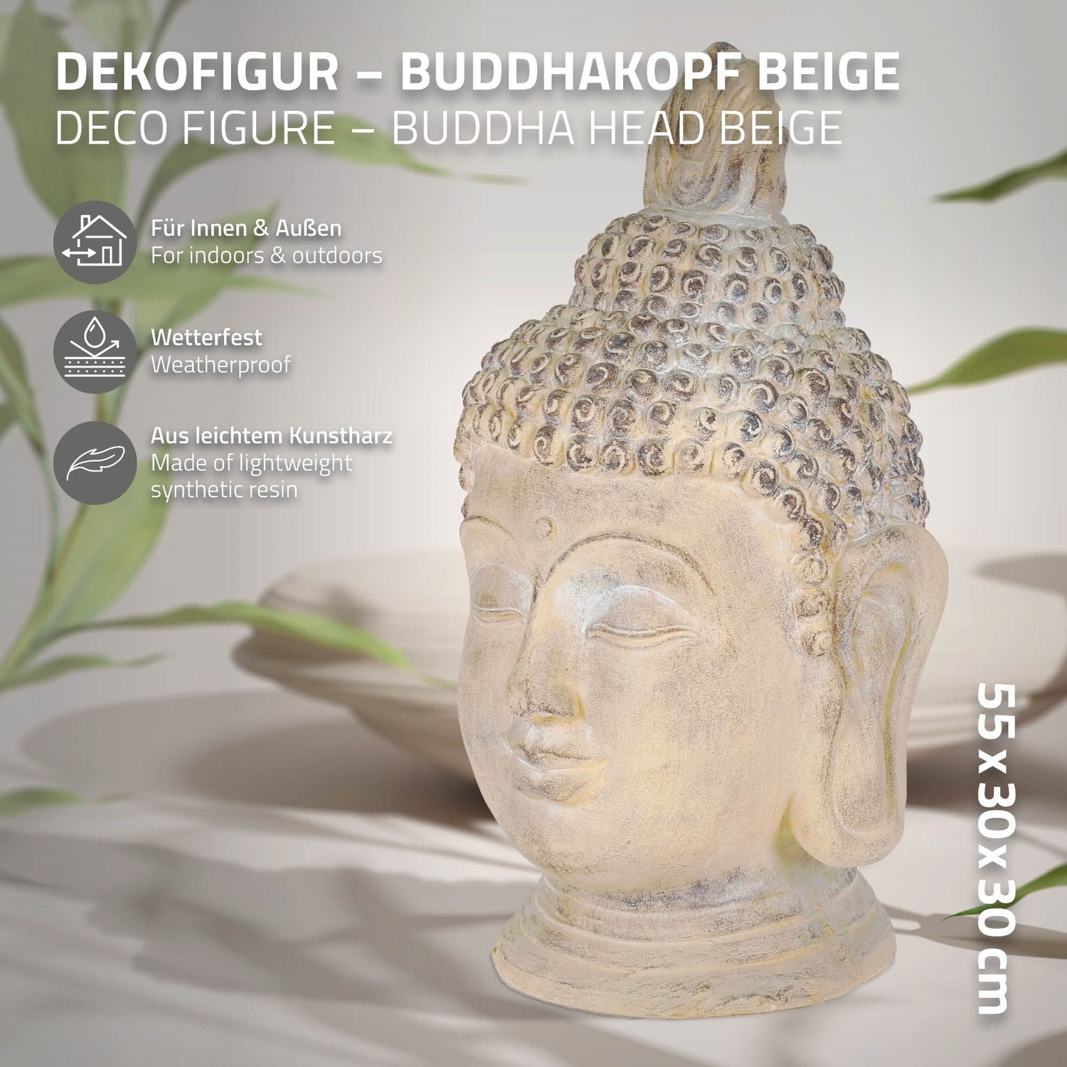 ECD-Germany Buddha hoved statue skulptur Dekofigur Feng Shui sten ...