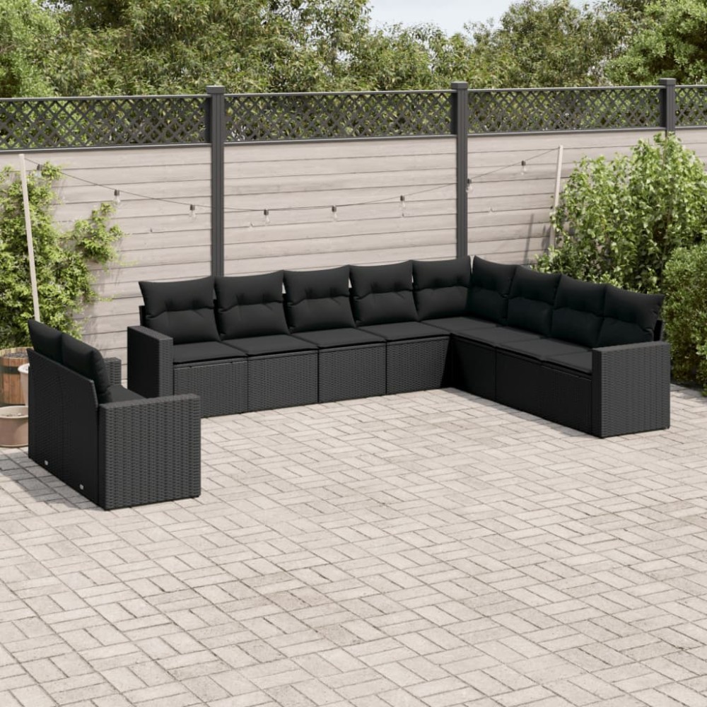 Loungegrupp 10 delar med svarta dynor konstrotting | CDON