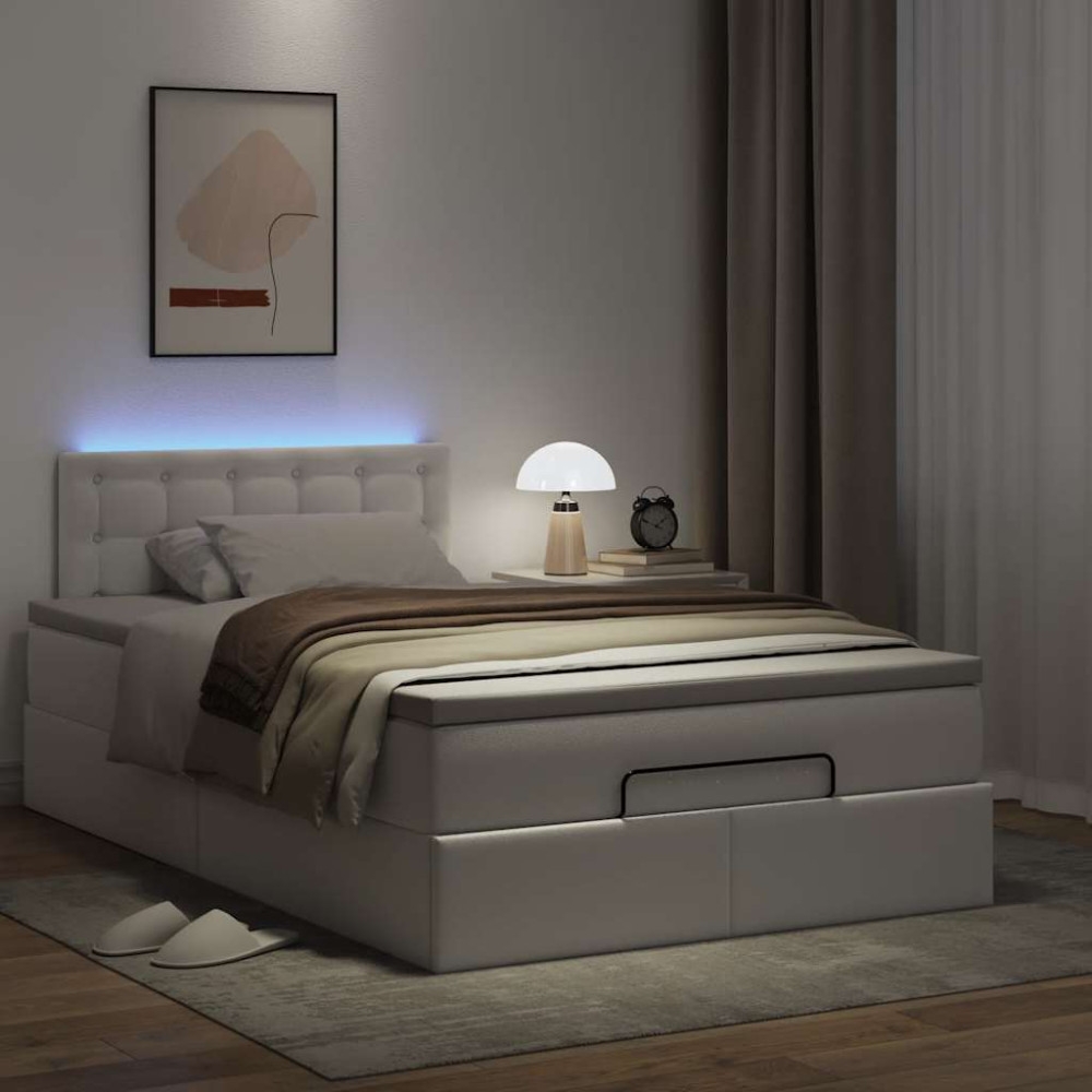 Ottoman sängram med madrass vit 120x200 cm konstläder | CDON