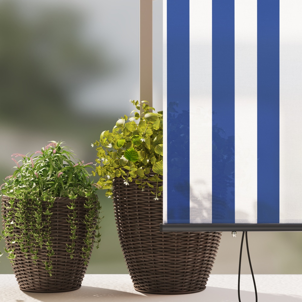 Utomhus rullgardin Randig Blå och vit 200 x 250 cm tyg | CDON