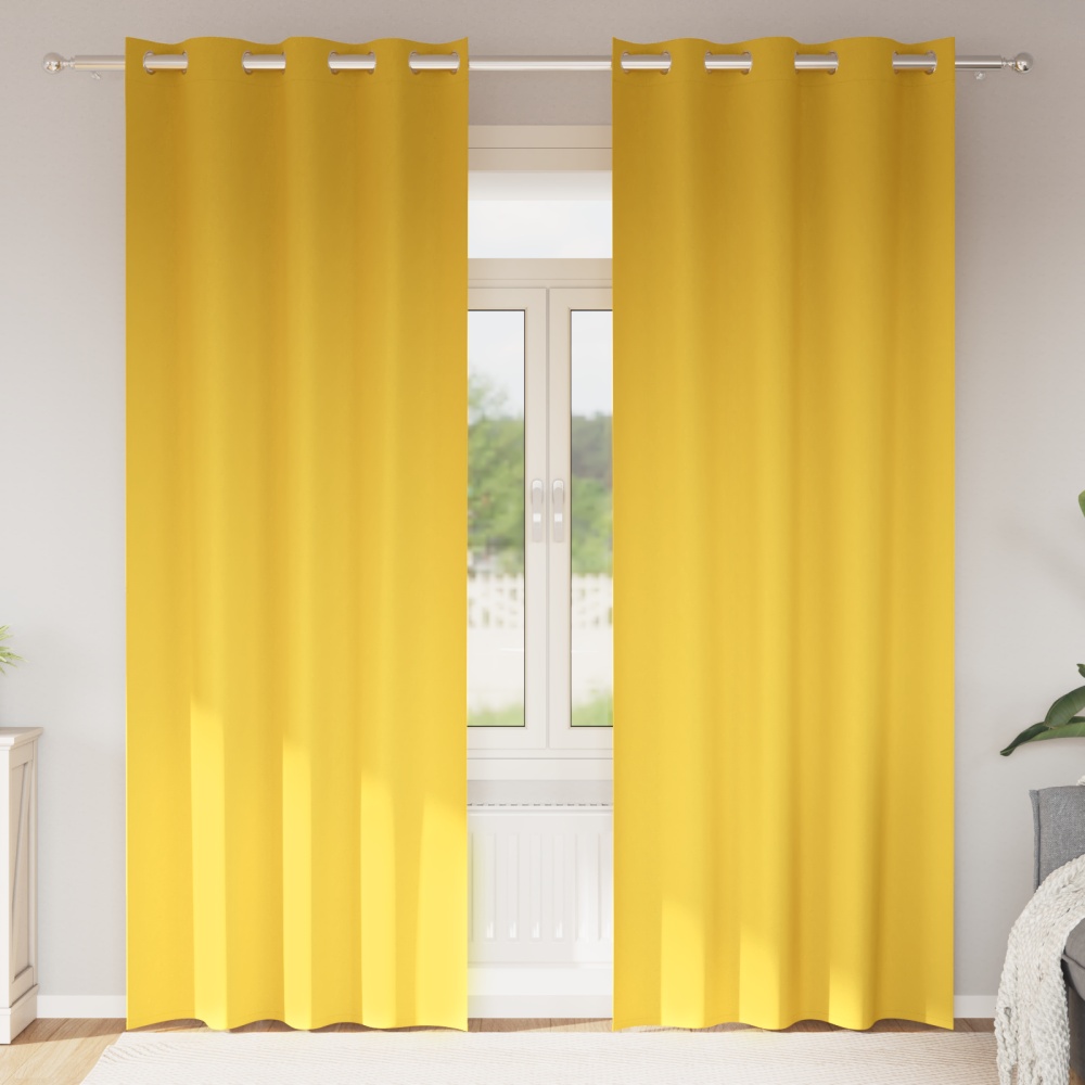 Mörkläggningsgardiner med Ringar Senapsgul Polyester | CDON