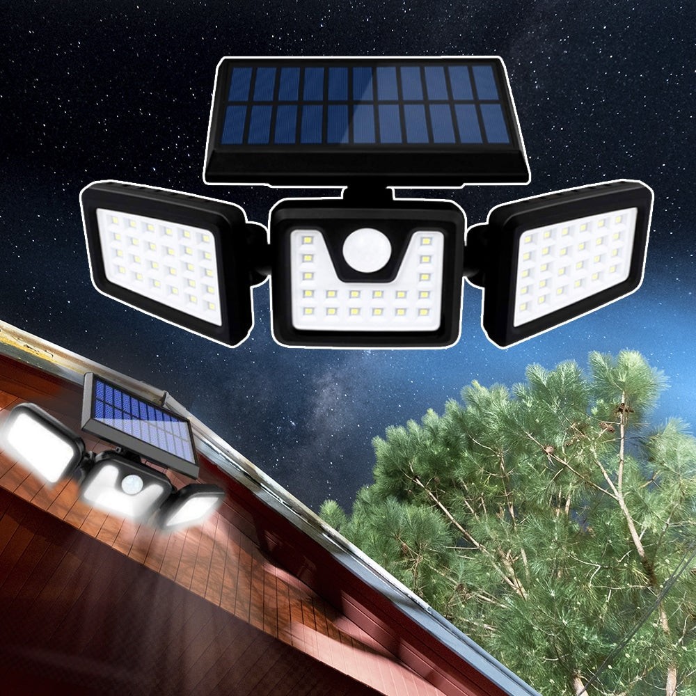 Kraftig LED-Solcellelampe med 3 spot og bevægelsessensor | CDON