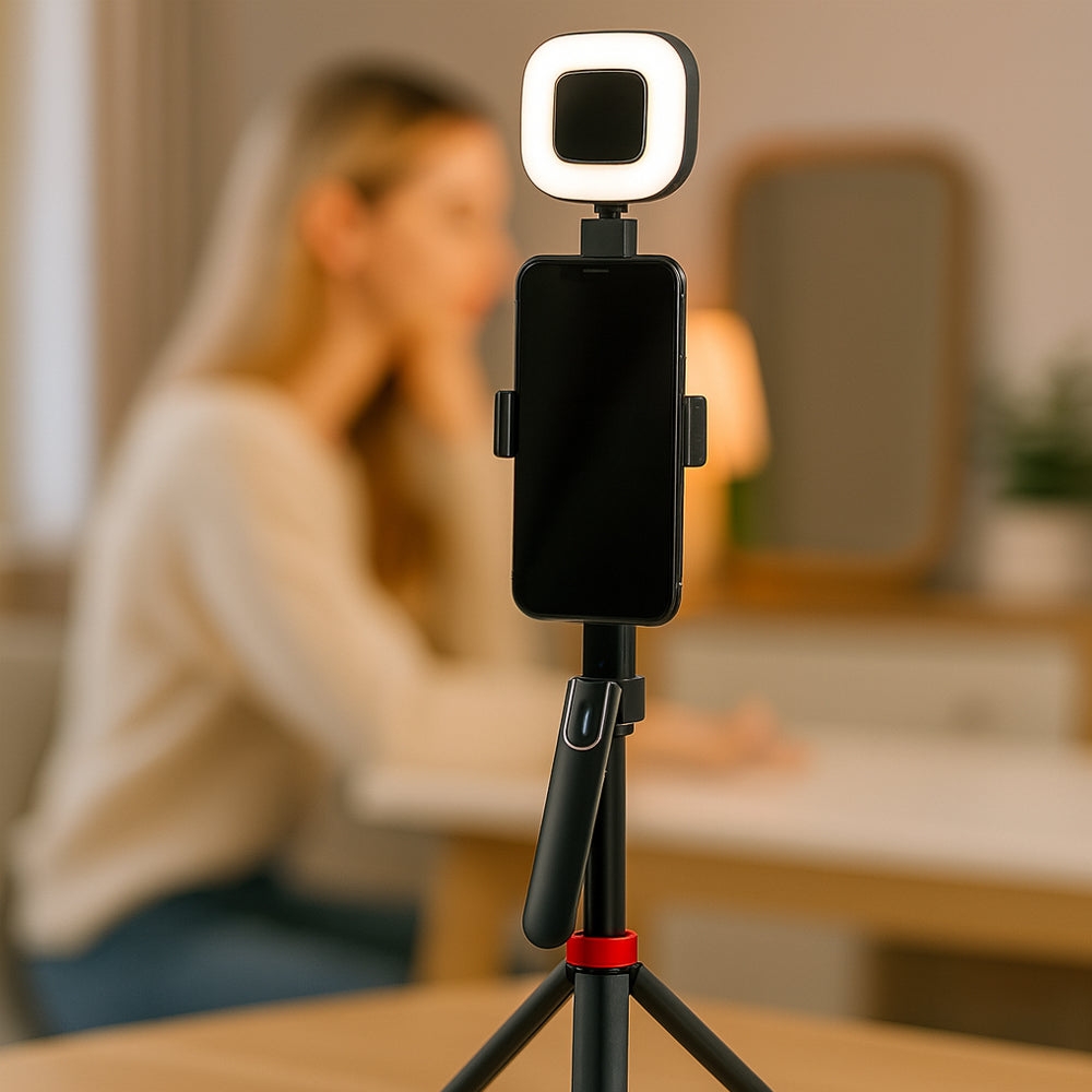 Selfiestick med intelligent ansiktsspårning inkl. ljus - Q185 | CDON